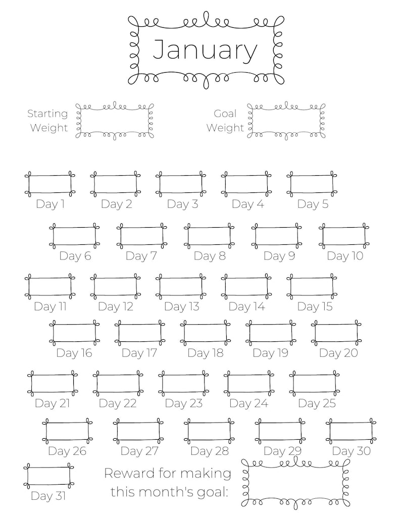 Monthly Weight Tracker, Printable Monthly Weight Loss Tracker, Personal ...