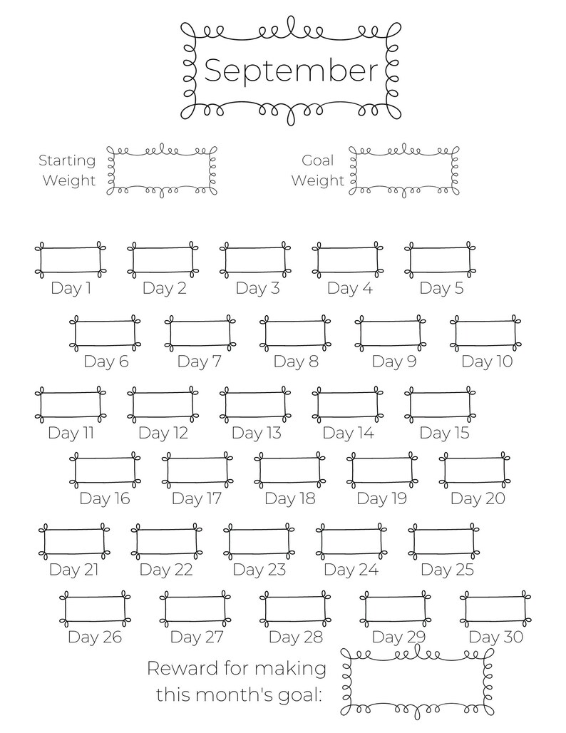 Monthly Weight Tracker, Printable Monthly Weight Loss Tracker, Personal ...