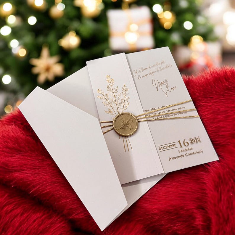 Elegant Gold Foil Acrylic Wedding Invitation Set With Rope and Seal Wax ...