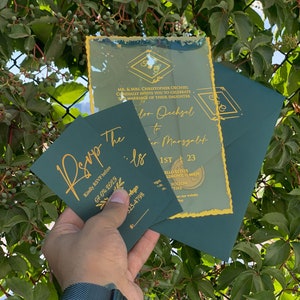 Emerald Green, Burgundy, Navy Blue, Ivory Acrylic and Gold Gilded ...