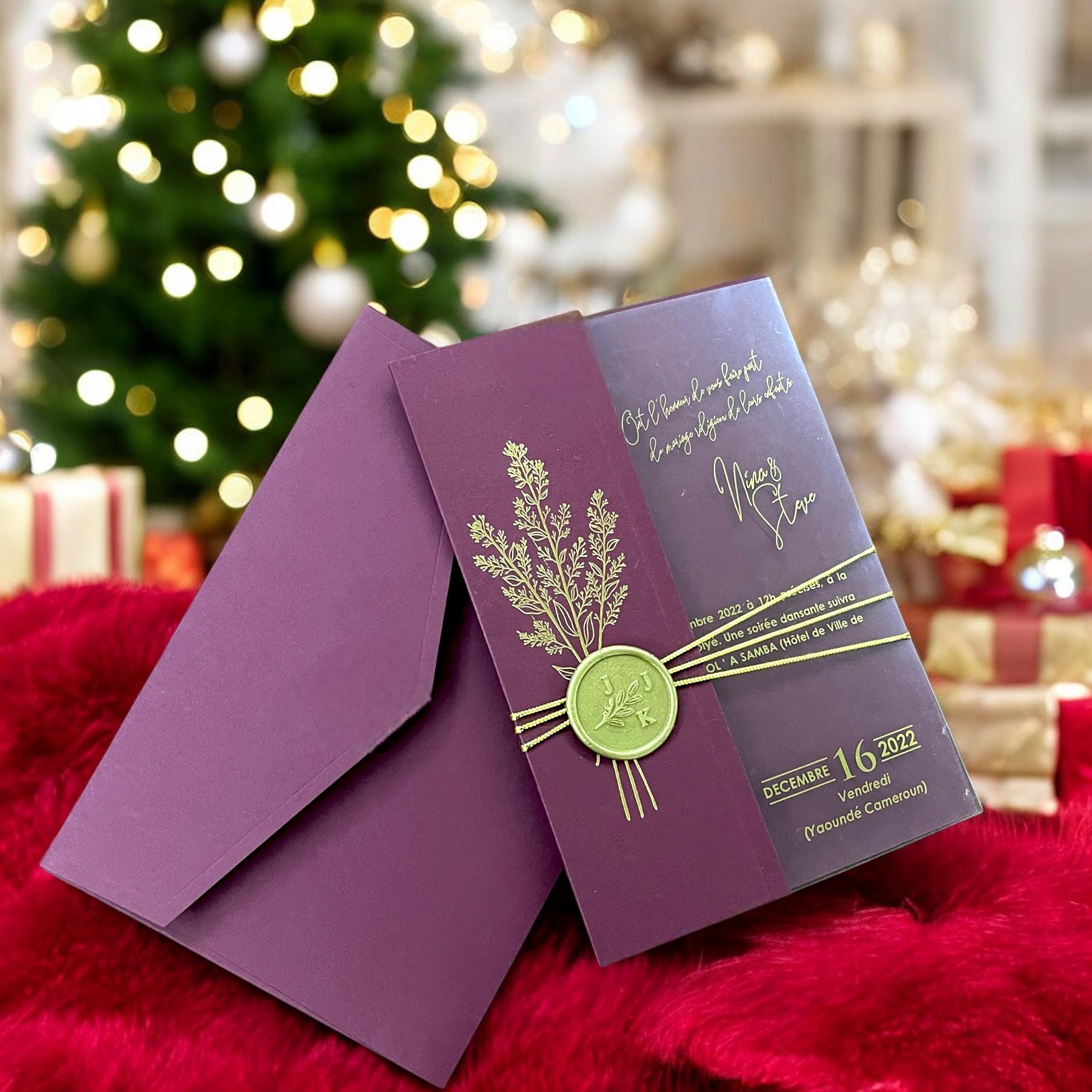 Elegant Gold Foil Acrylic Wedding Invitation Set With Rope and Seal Wax ...