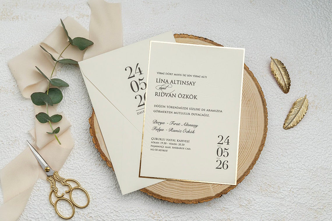 Gilt Printed Special Invitation Card WEDDING Info Card Gold - Etsy