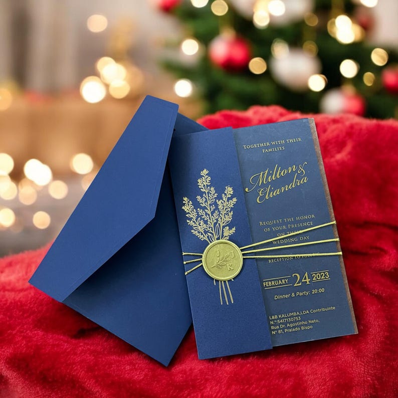 Elegant Gold Foil Acrylic Wedding Invitation Set With Rope and Seal Wax ...