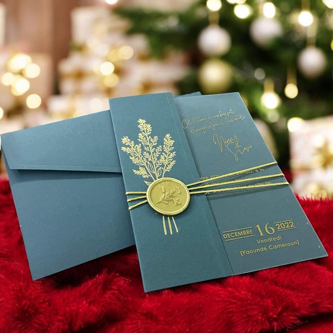 Elegant Gold Foil Acrylic Wedding Invitation Set With Rope and Seal Wax ...
