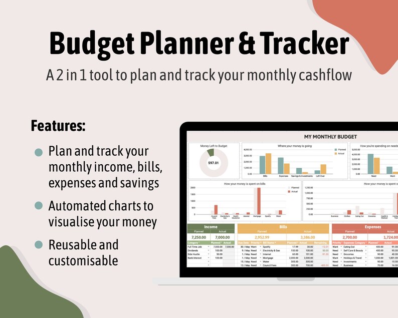 Monthly Budget Spreadsheet, Google Sheets Budget Template, Financial ...