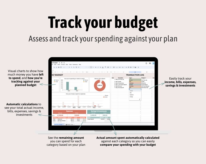 Monthly Budget Spreadsheet, Google Sheets Budget Template, Financial ...