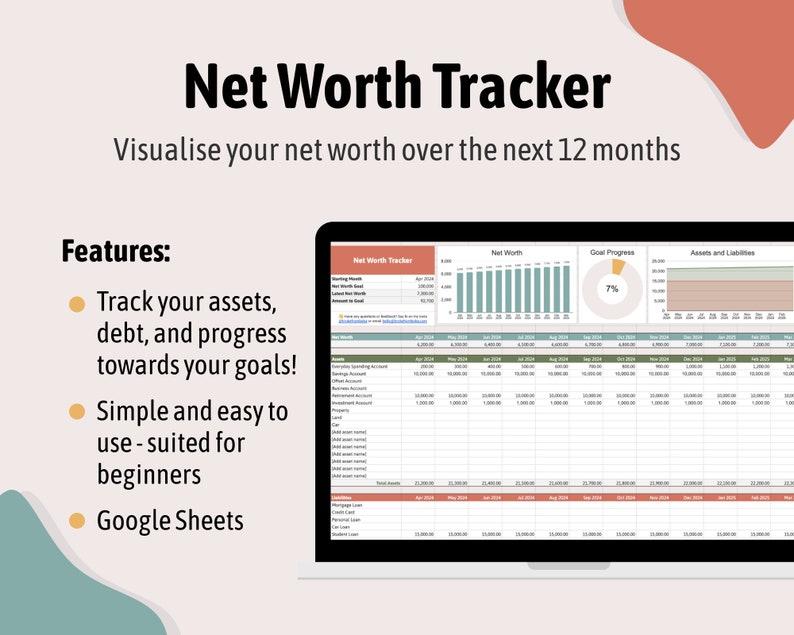 Net Worth Tracker Template for Google Sheets, Net Worth Dashboard ...