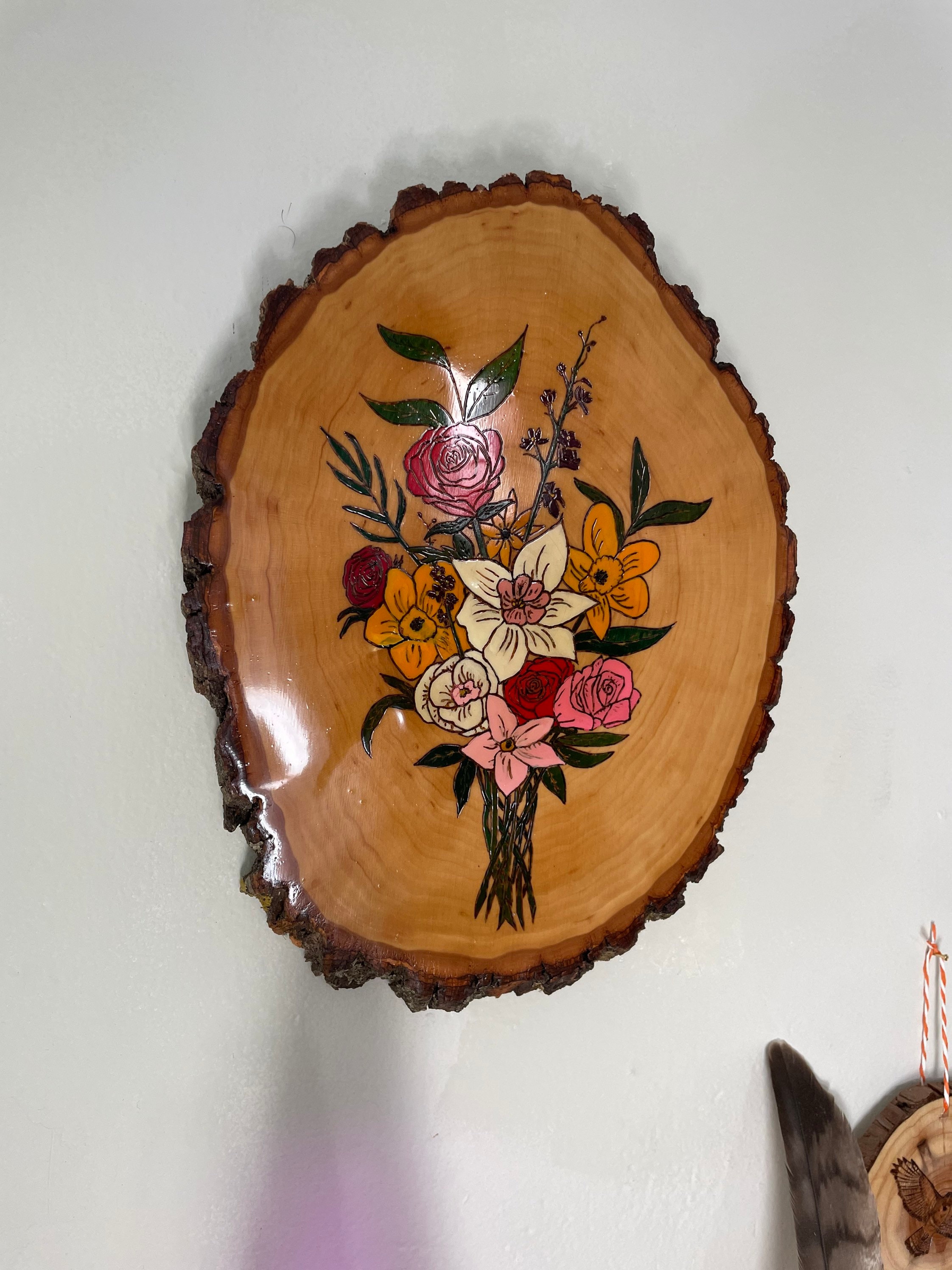Wood Burned and Painted Flower Bouquet Wall Hanging - Etsy