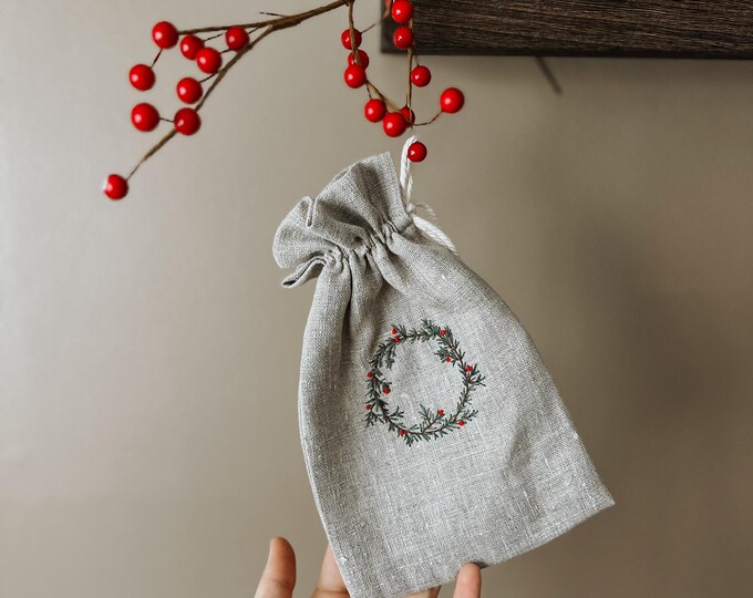 Embroidery Linen Pouch READY to Ship, Linen Pouch, Natural Linen Bag ...