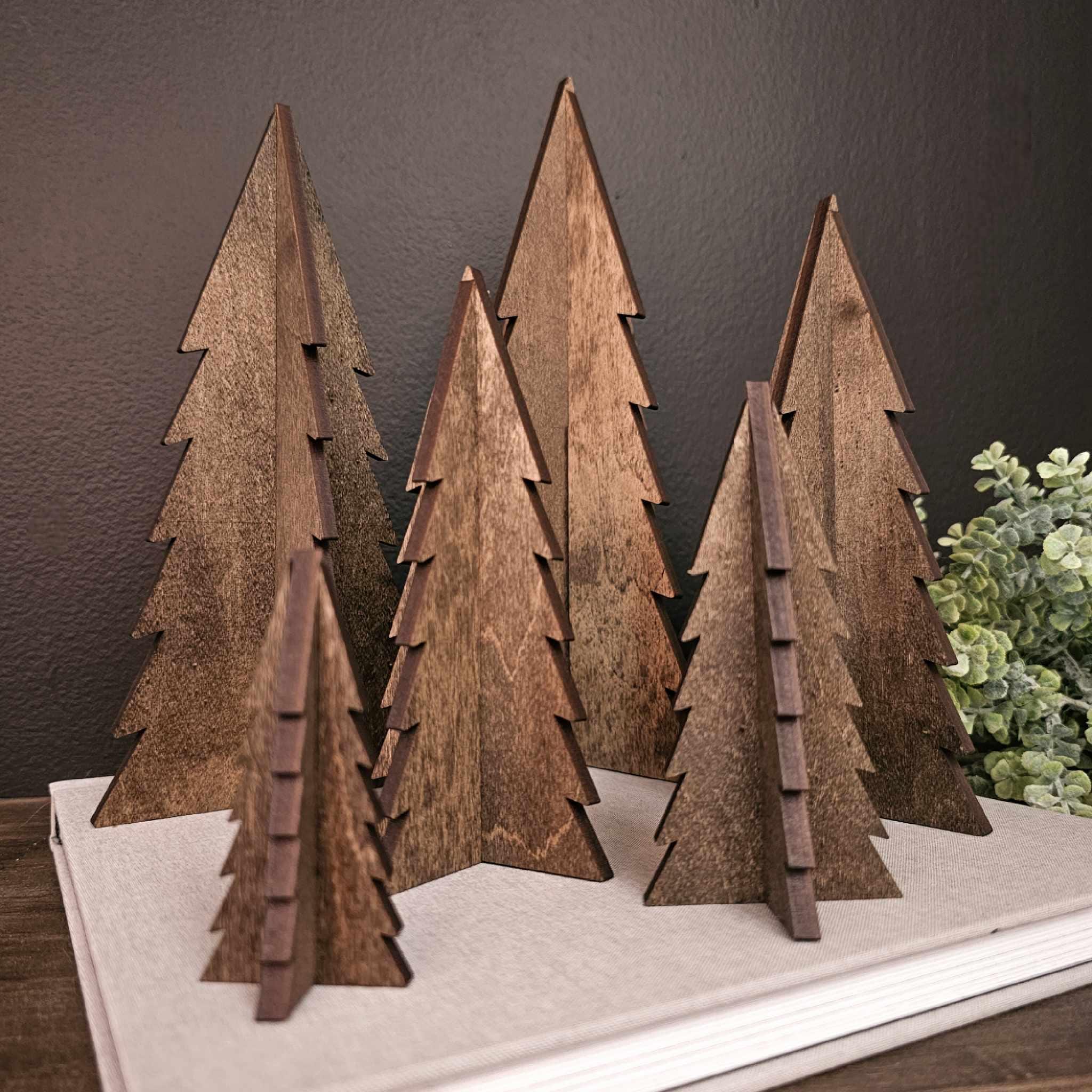 Stained Wood Christmas Tree Set: 3D Holiday Tabletop Decor - Etsy