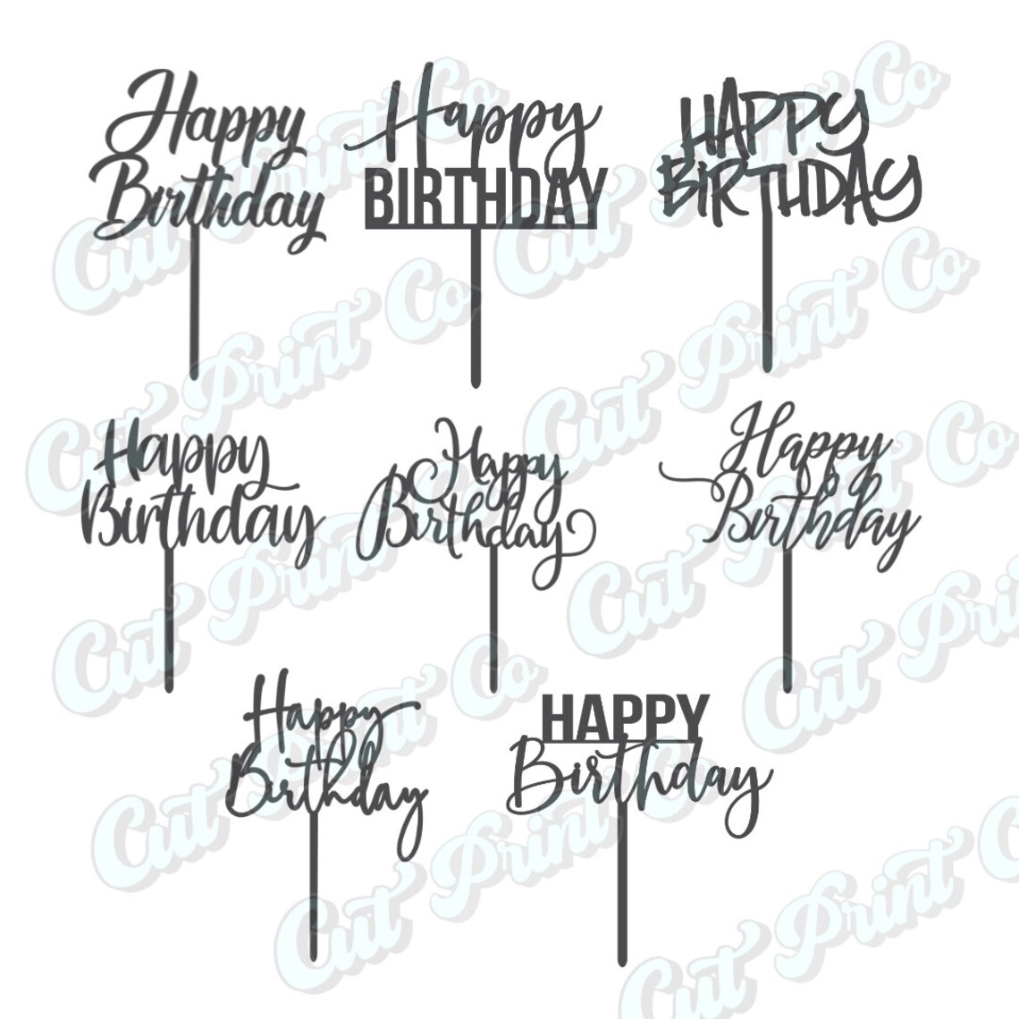 Happy Birthday Cake Topper SVG Bundle Happy Birthday Cake Topper Vector ...