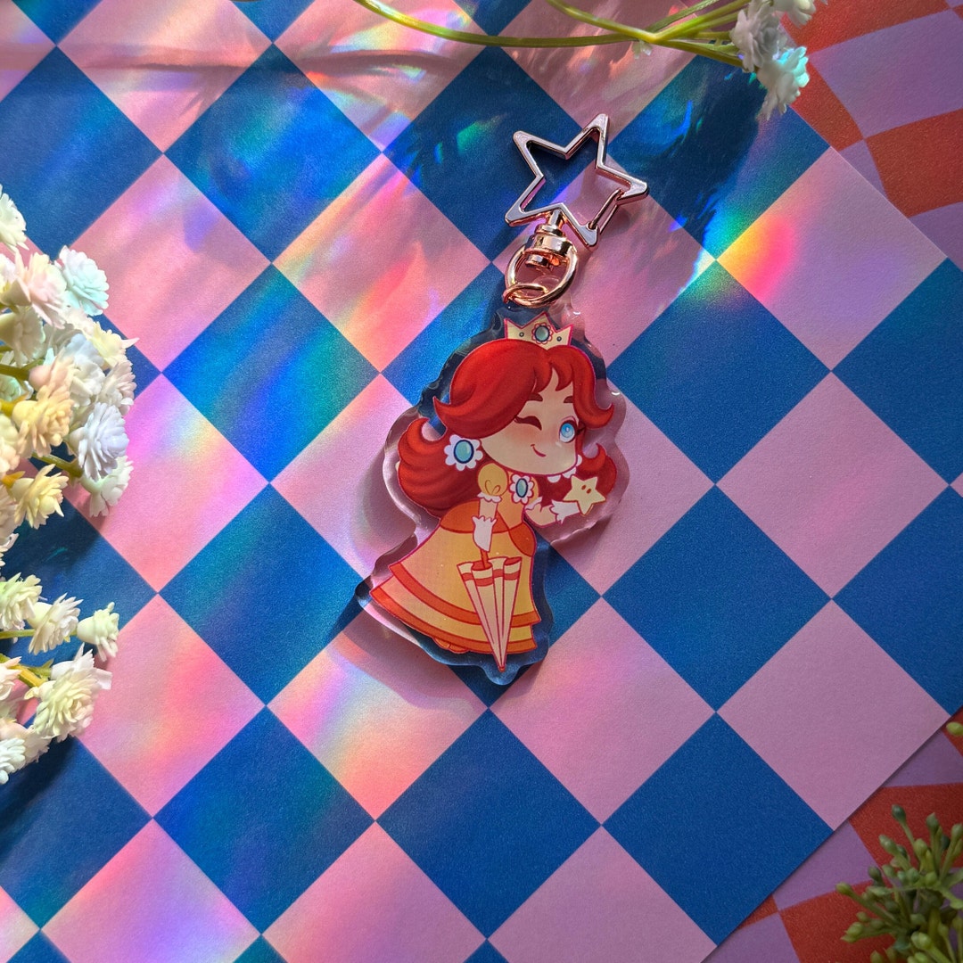 Daisy Acrylic Charm | Mario Bros Keychain | Epoxy Coated Front - Etsy