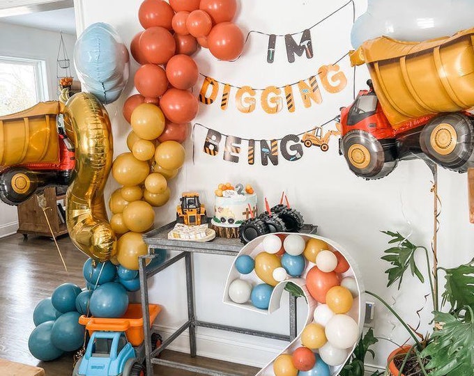 DIY Muted Construction Balloon Garland Kit, Excavator Birthday Balloon ...