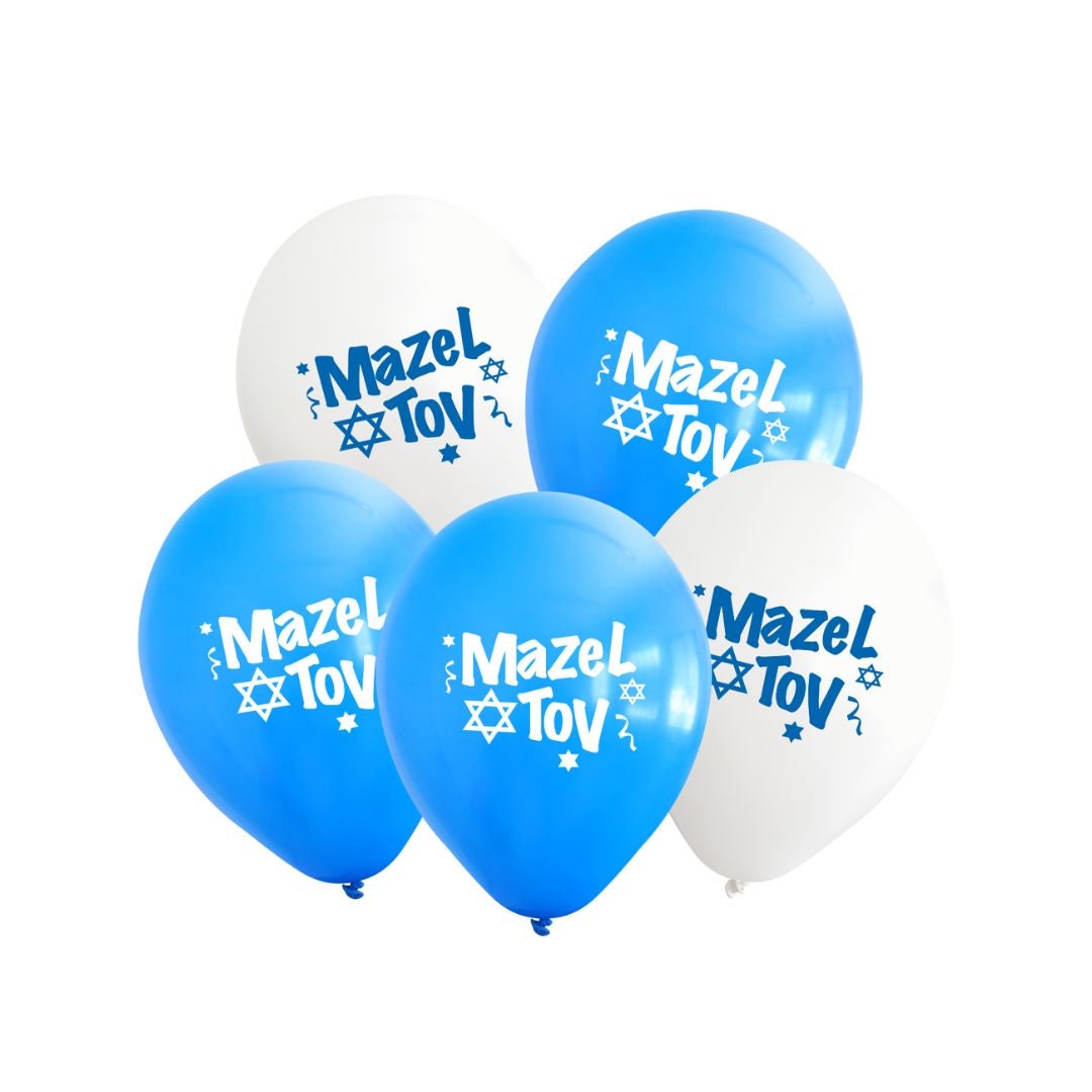12'' Mazel Tov Printed Latex Balloons, Large Bar Mitzvah Latex Balloons ...