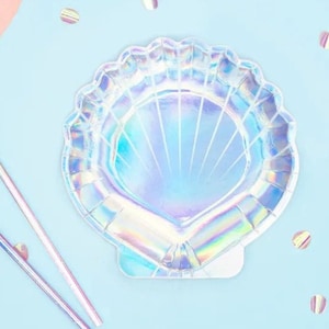 Seashell Plates | Set of 6 | Mermaid Tableware | Iridescent Seashell ...