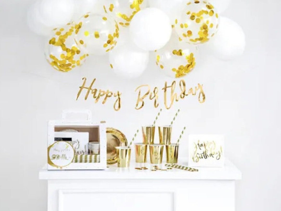 Gold Birthday Party Decor Set | Happy Birthday Banner | Gold Birthday ...
