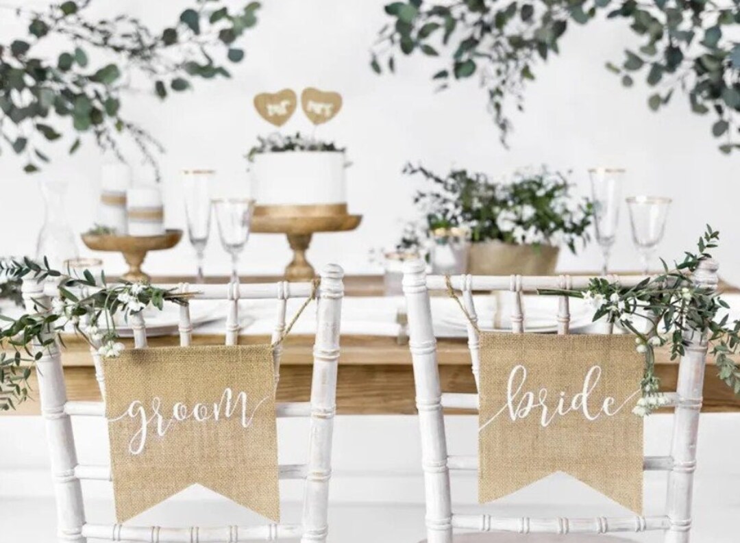 Bride and Groom Chair Sign | Rustic Wedding Decor | Burlap Bride ...