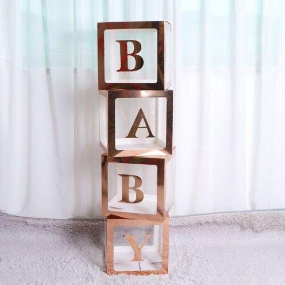 Rose Gold Baby Boxes | Baby Balloon Boxes | Baby Blocks | Baby Shower ...