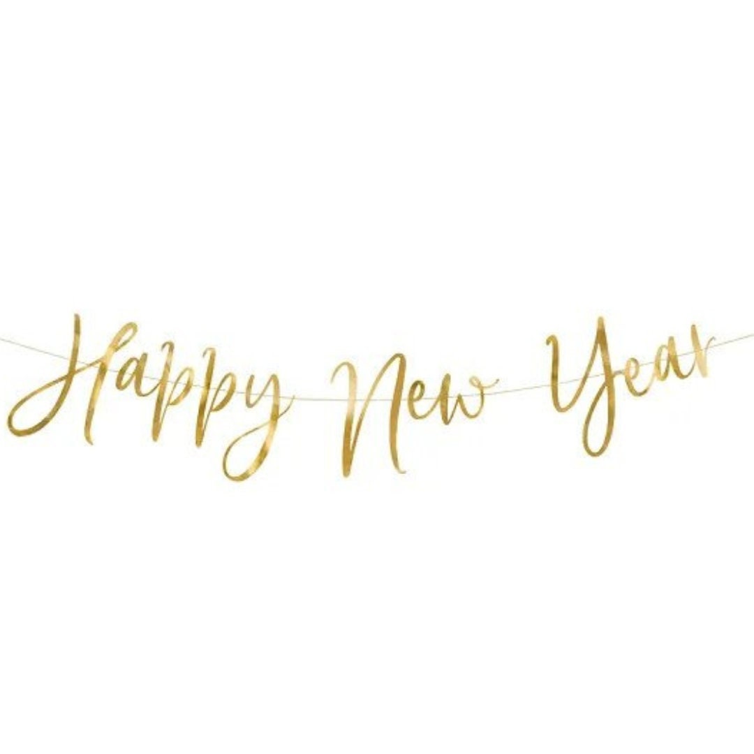 Gold Script Happy New Year Banner | Gold Happy New Year Sign | Holiday ...