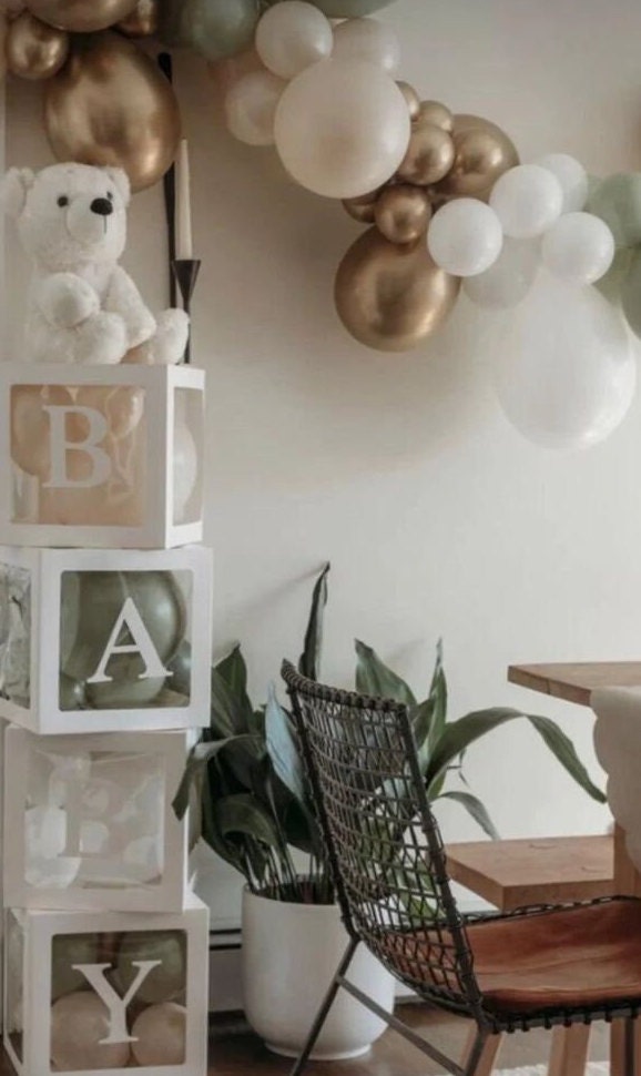Personalized White Balloon Box Block, Baby Name Balloon Box, Custom ...