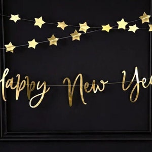 Gold Script Happy New Year Banner | Gold Happy New Year Sign | Holiday ...