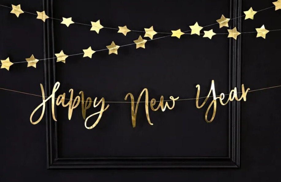 Gold Script Happy New Year Banner | Gold Happy New Year Sign | Holiday ...