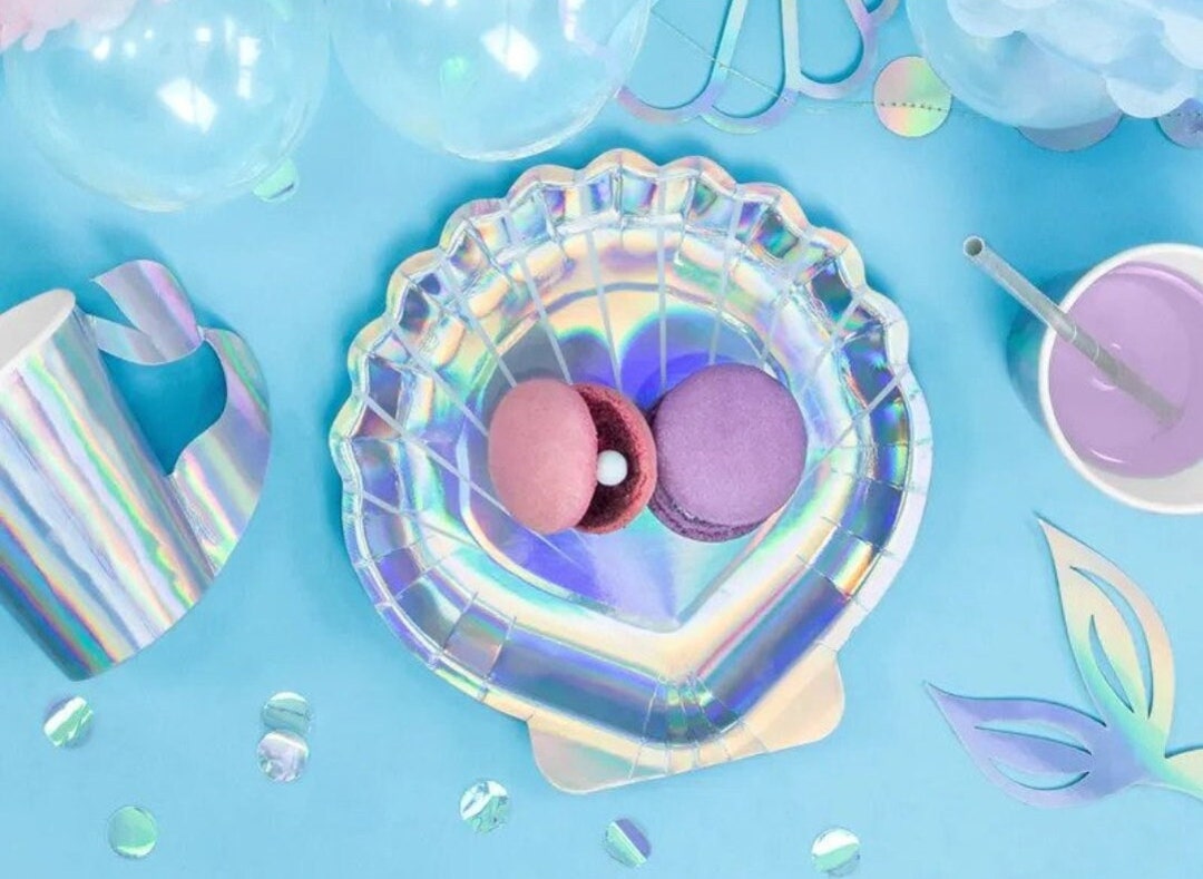 Seashell Plates | Set of 6 | Mermaid Tableware | Iridescent Seashell ...