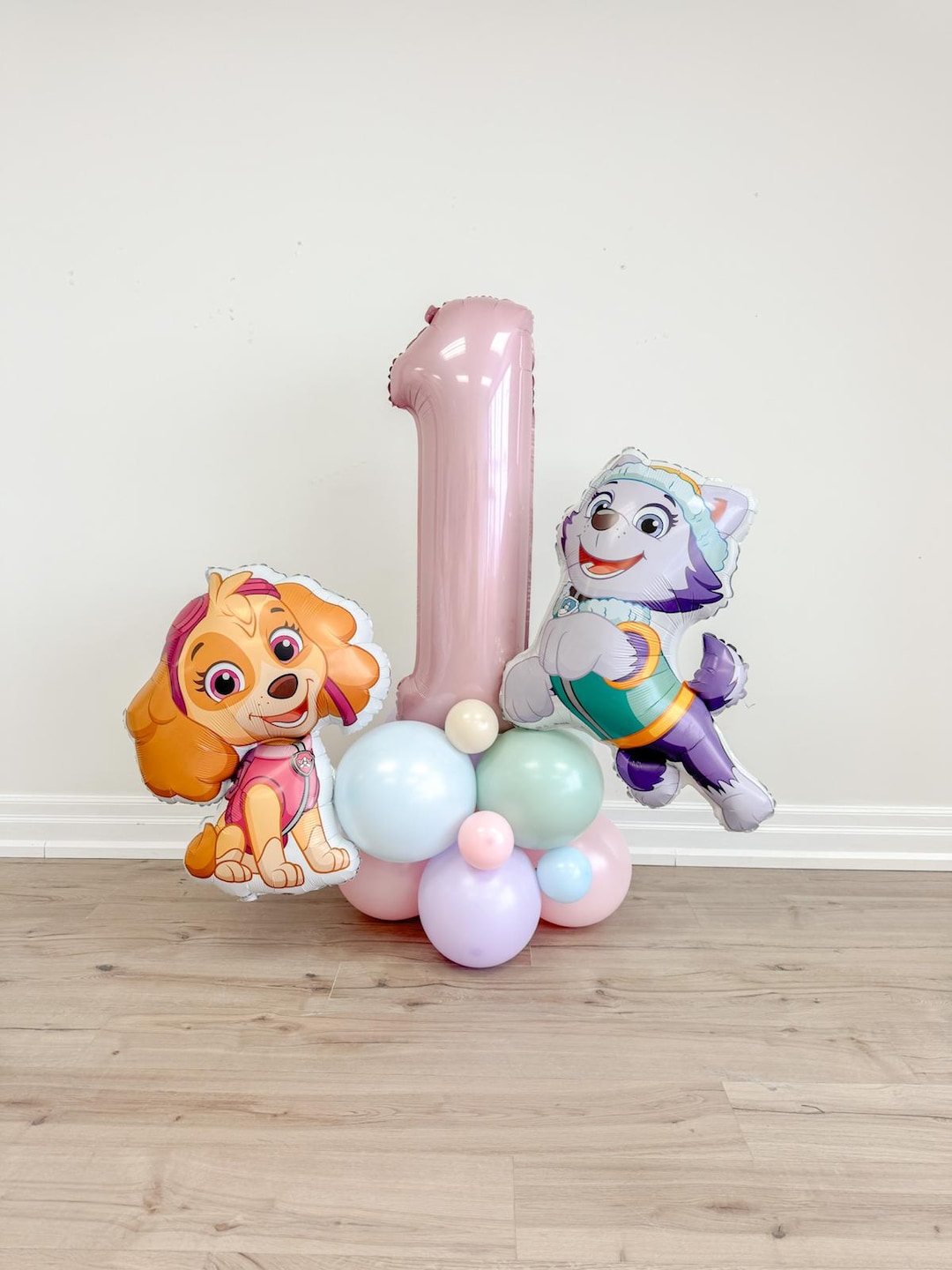 Licensed Paw Patrol Skye & Everest Pink Girl Birthday Balloon Tower ...