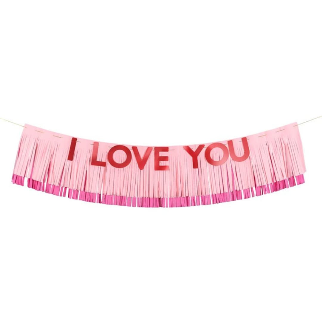 I Love You Banner | Pink & Red Fringe Banner | Valentine's Day Decor ...