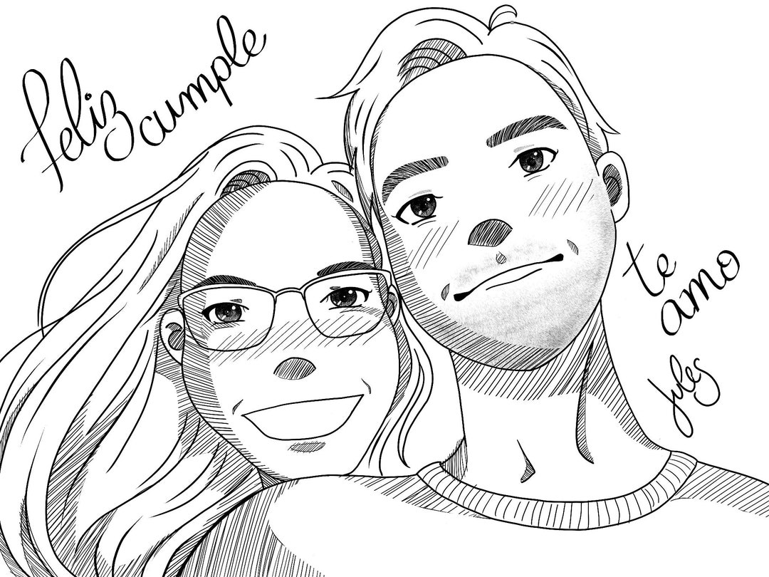 Simple Couple Drawing With Message - Etsy