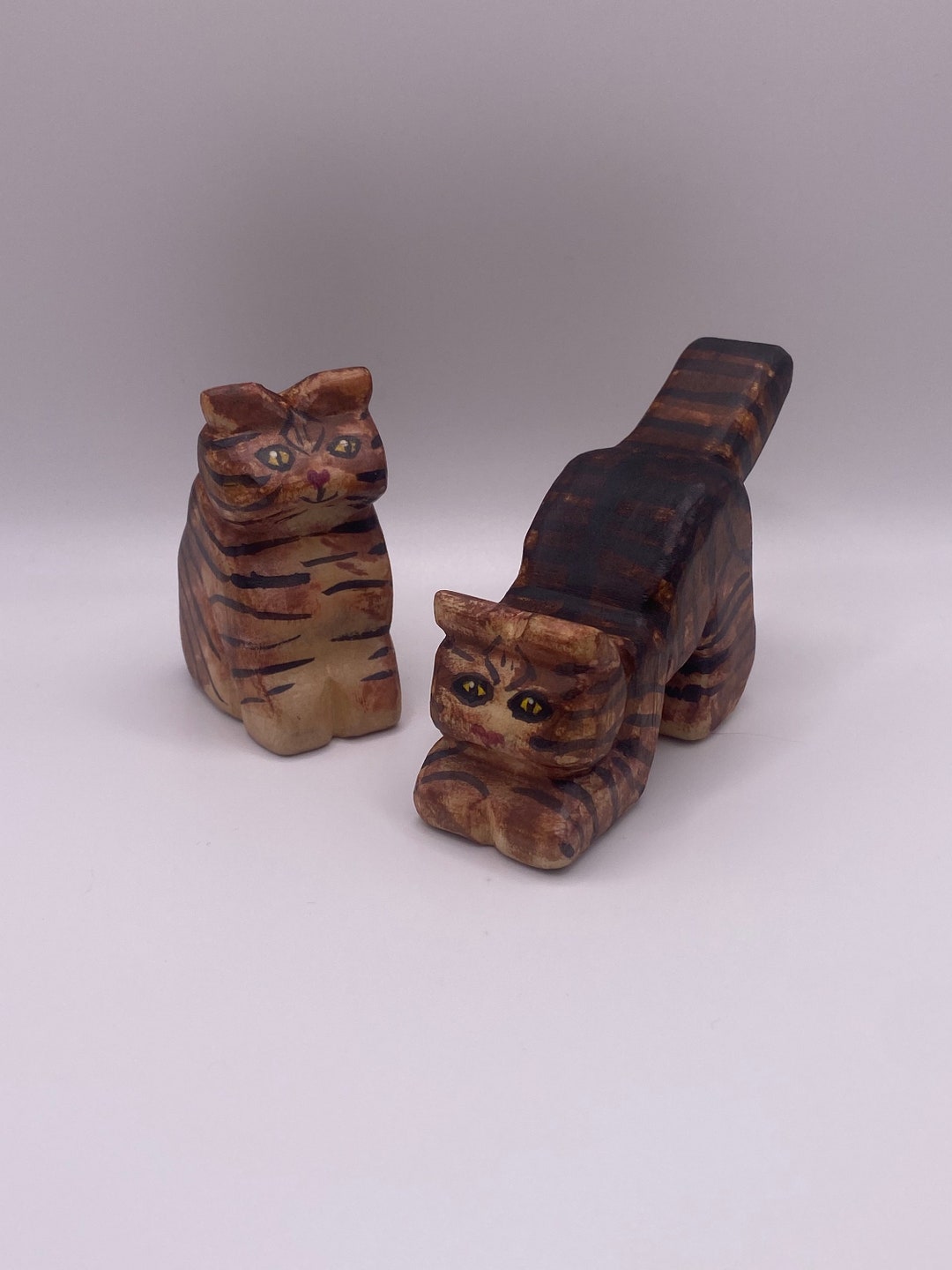 Scottish Wildcat Kittens Cat Wooden Hand Carved Toy Figure - Pouncing ...