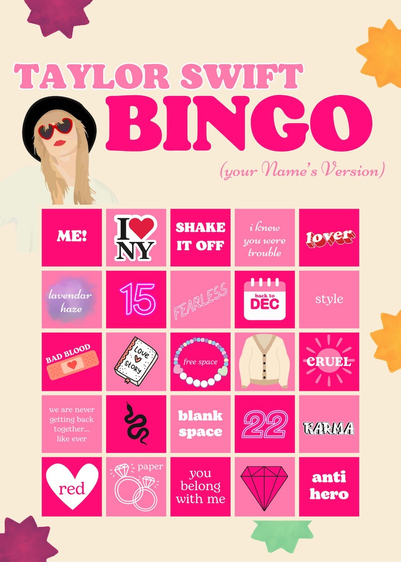 Taylor Swift Bingo Game - Etsy