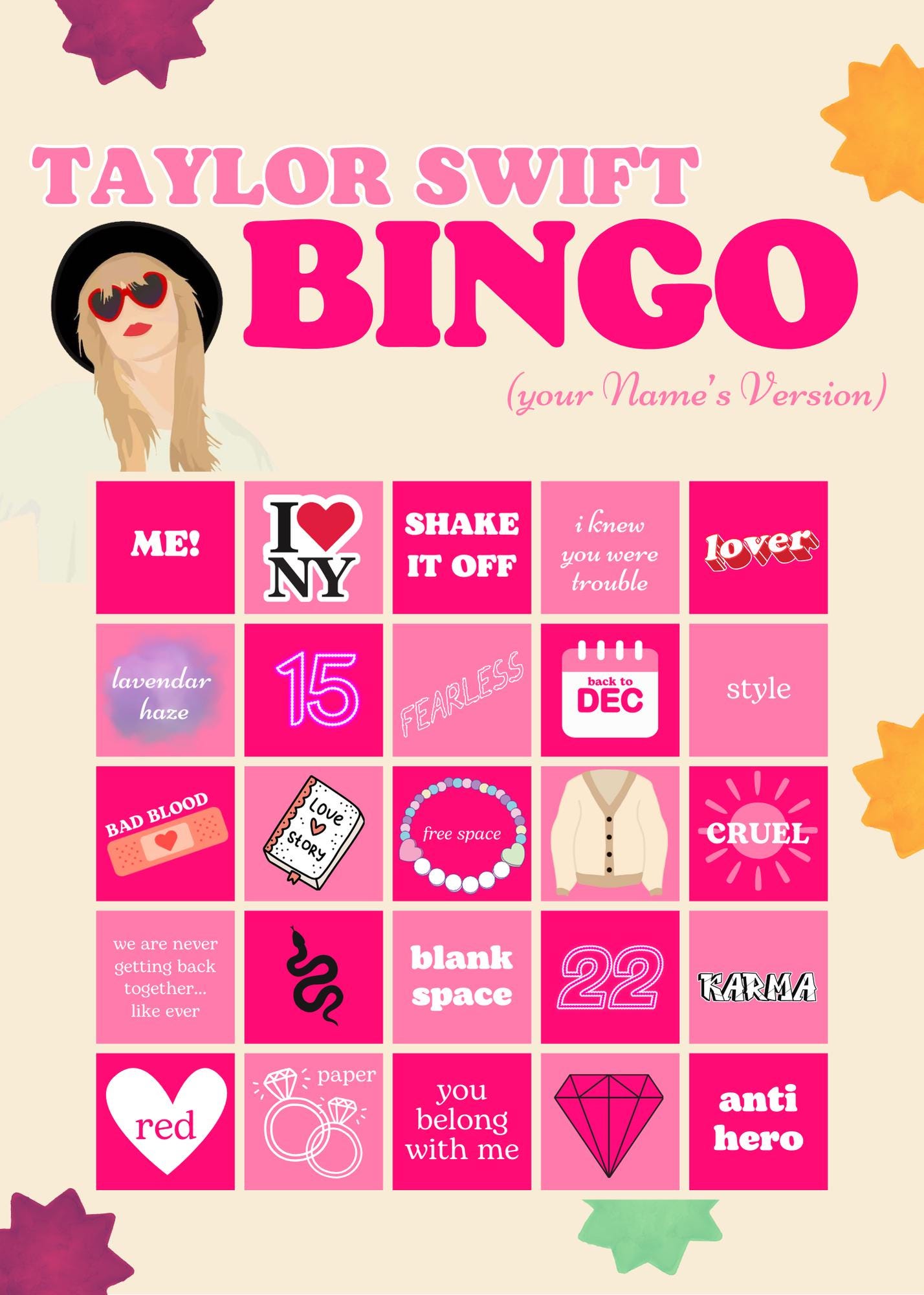 Taylor Swift Bingo Game - Etsy
