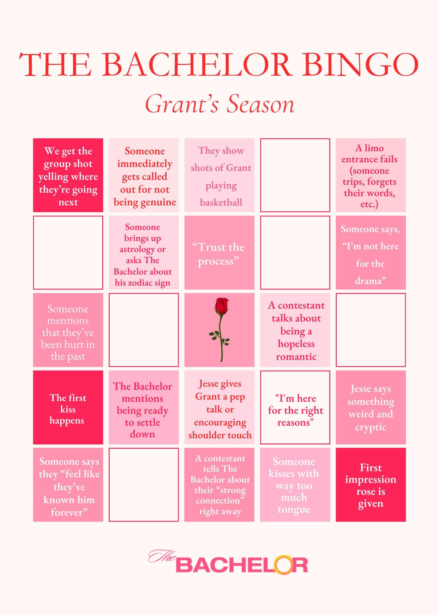 The Bachelor Bingo Card - Fun TV Watching Game - Printable Bingo for ...