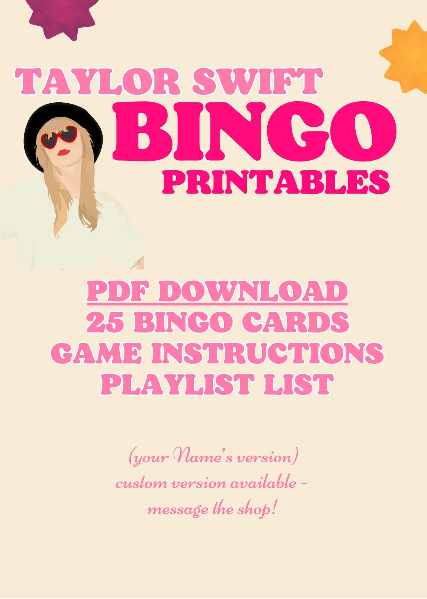 Taylor Swift Bingo Game - Etsy