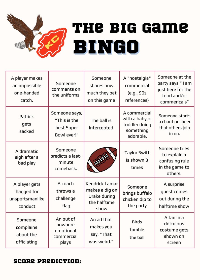 Big Game Bingo - Football Bingo, Big Game Fun - Etsy