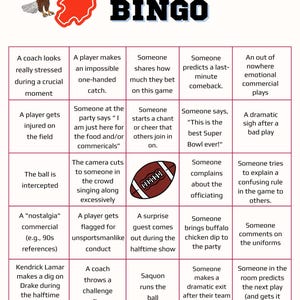 Big Game Bingo - Football Bingo, Big Game Fun - Etsy