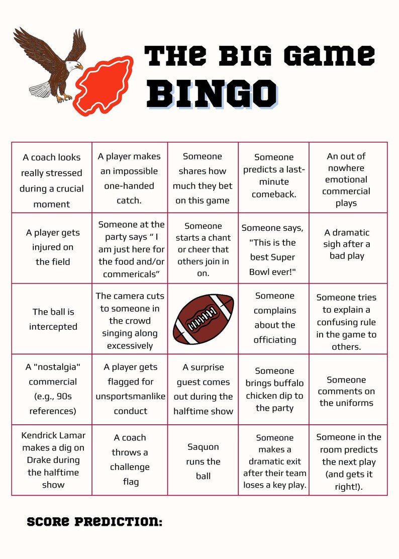 Big Game Bingo - Football Bingo, Big Game Fun - Etsy