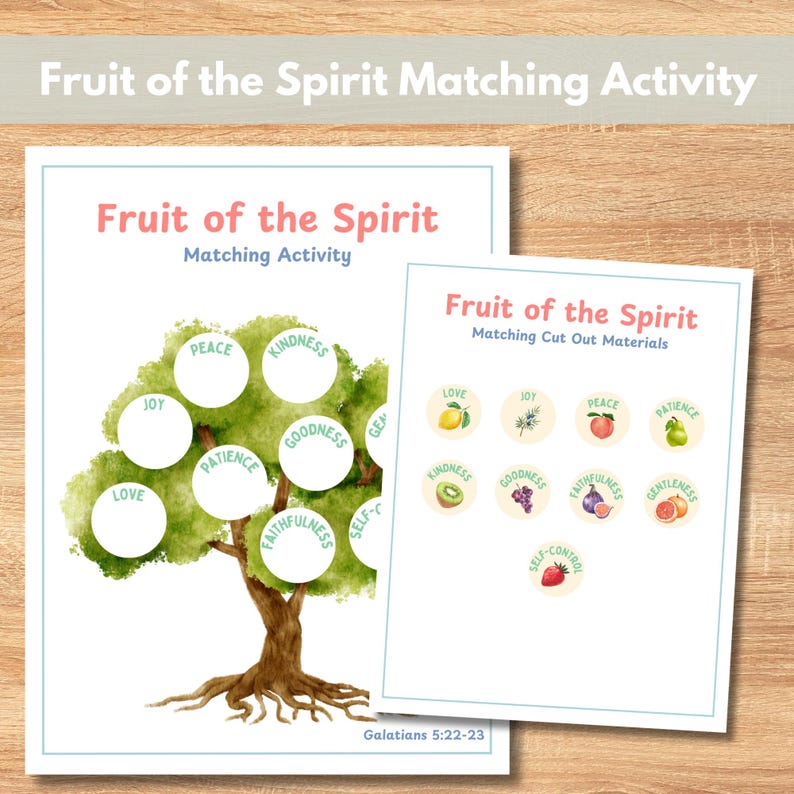 Fruits of the Spirit Matching and Fill in the Blank Activity, Bible ...