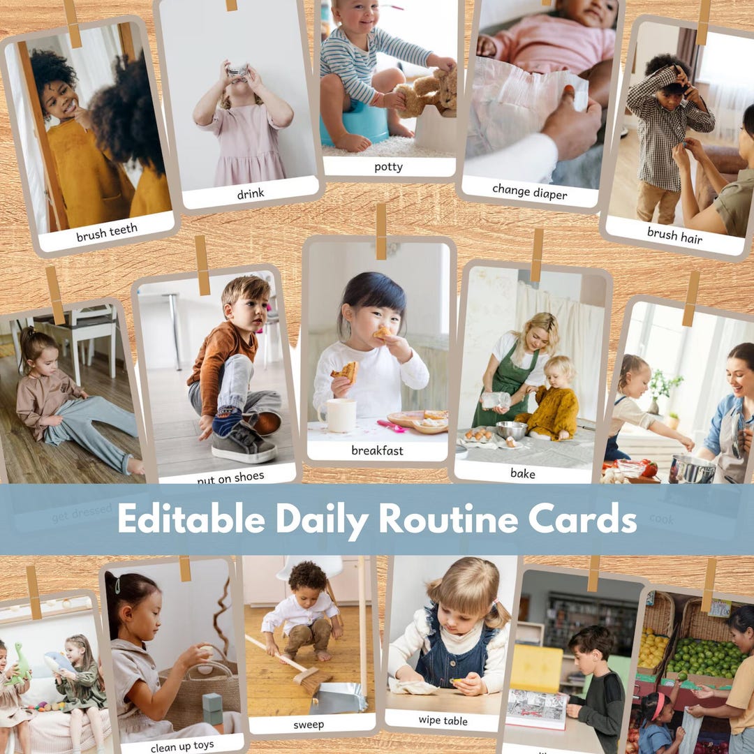 EDITABLE Routine Cards for Kids Real Pictures Toddler Visual Routine ...