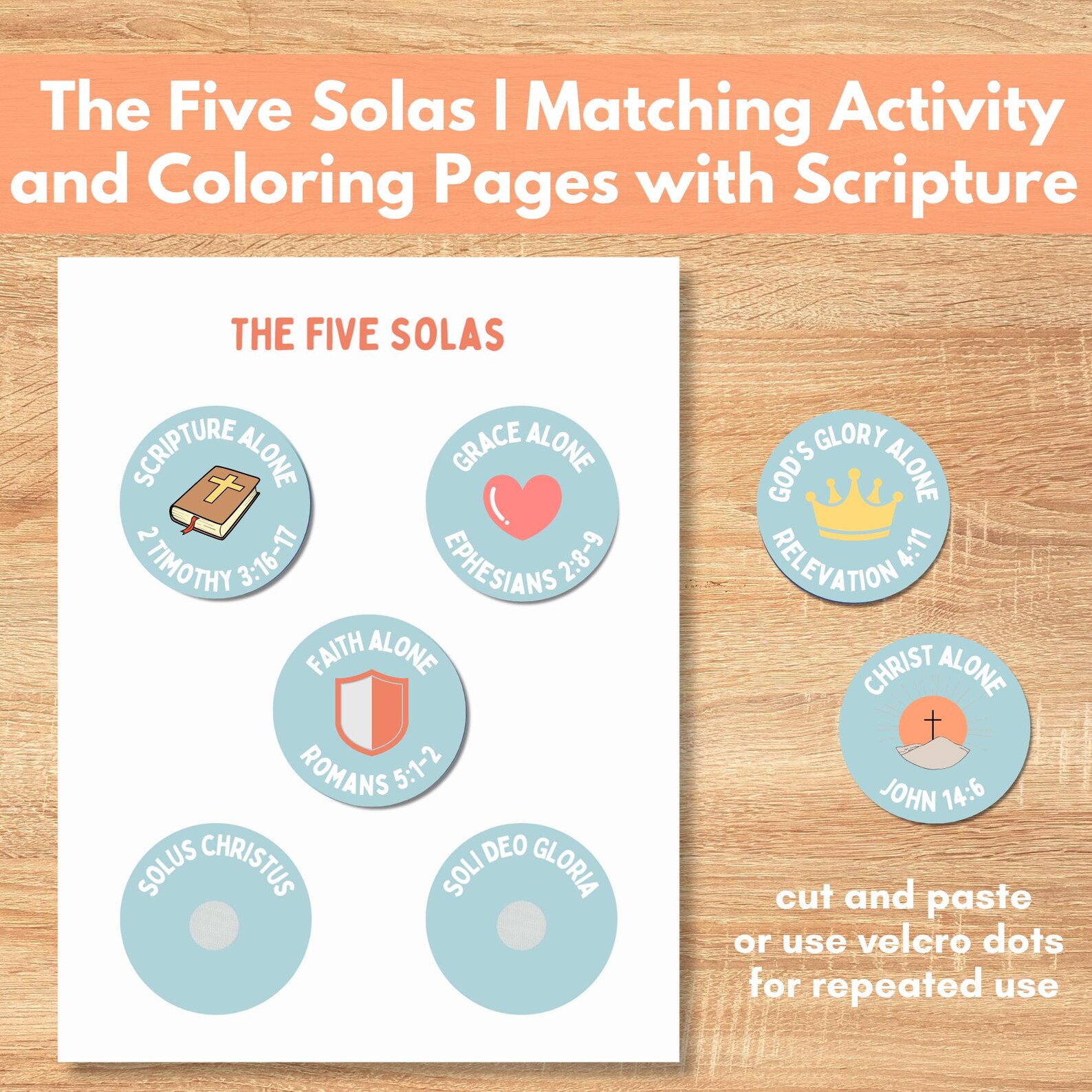 The Five Solas Matching Activity and Coloring Pages With Solas and Scripture, Reformation ...