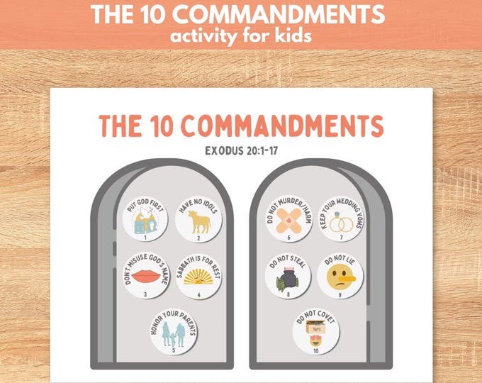 The Ten Commandments Printable, Bible Activity for Kids, Old Testament ...
