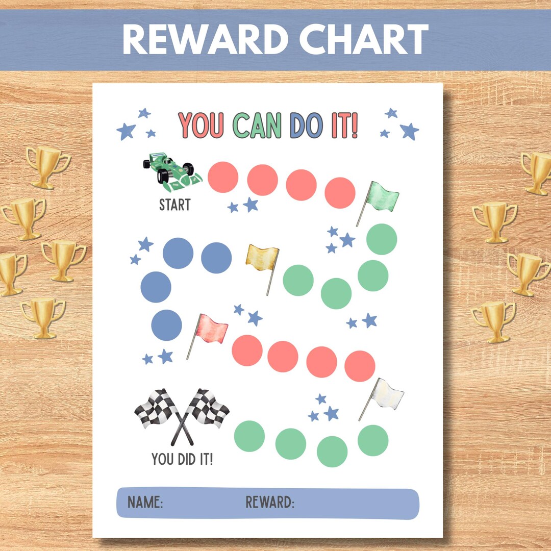 Printable Reward Chart for Kids RACECAR, Reusable Potty Chart, Toddler ...