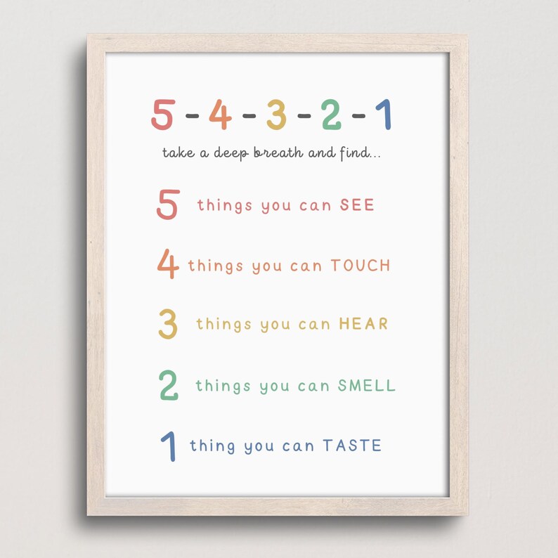 5-4-3-2-1 Grounding Technique Poster, Calming Corner Art (digital ...