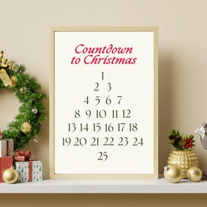 Days Till Christmas Countdown Calendar Printable | Days Until Christmas ...