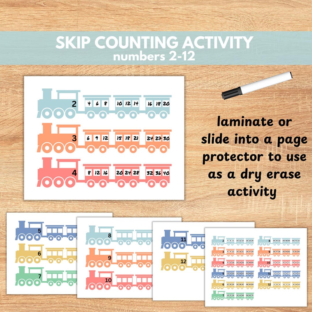 Trains Skip Counting Printable, Multiplication Math Activity (digital ...