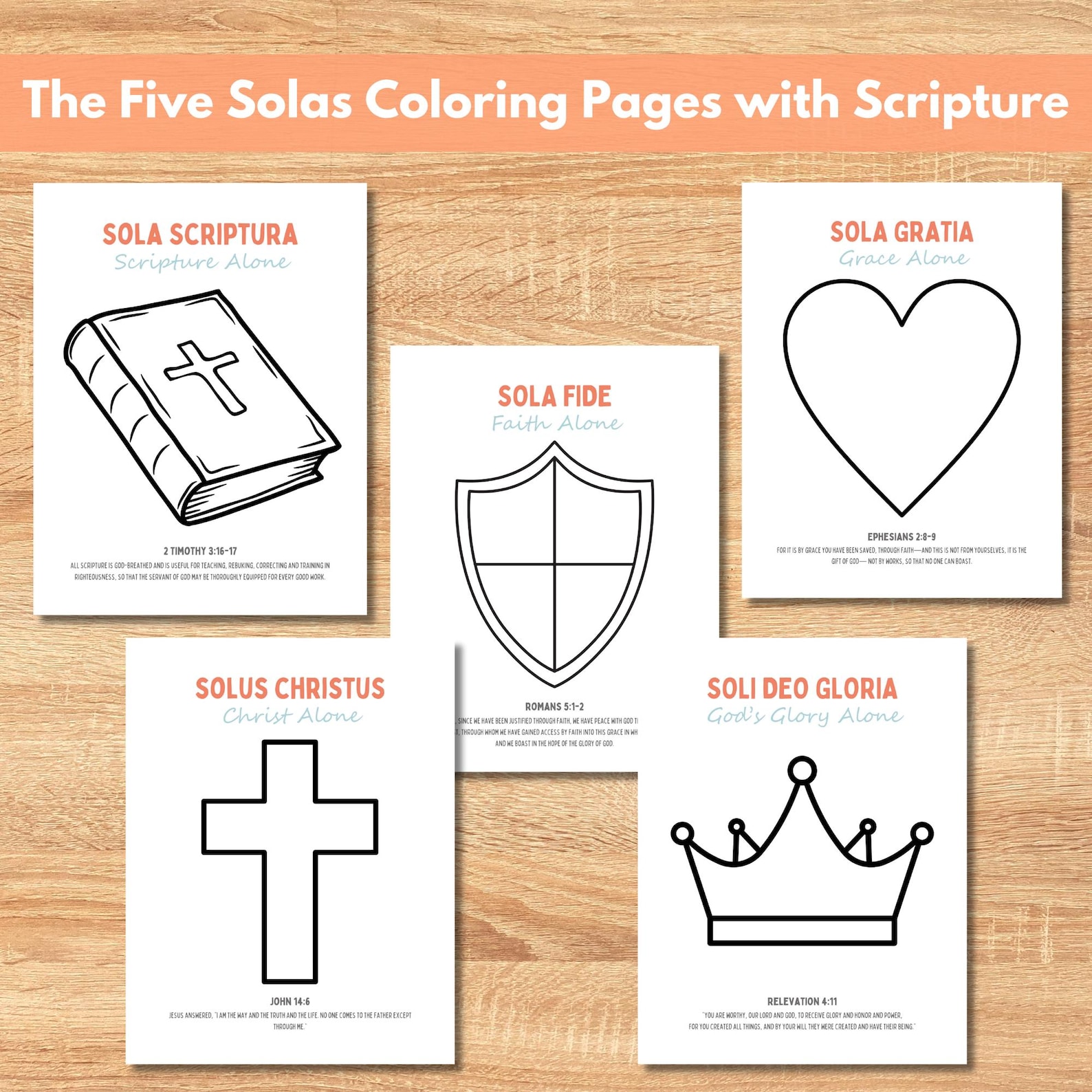 The Five Solas Matching Activity and Coloring Pages With Solas and Scripture, Reformation ...