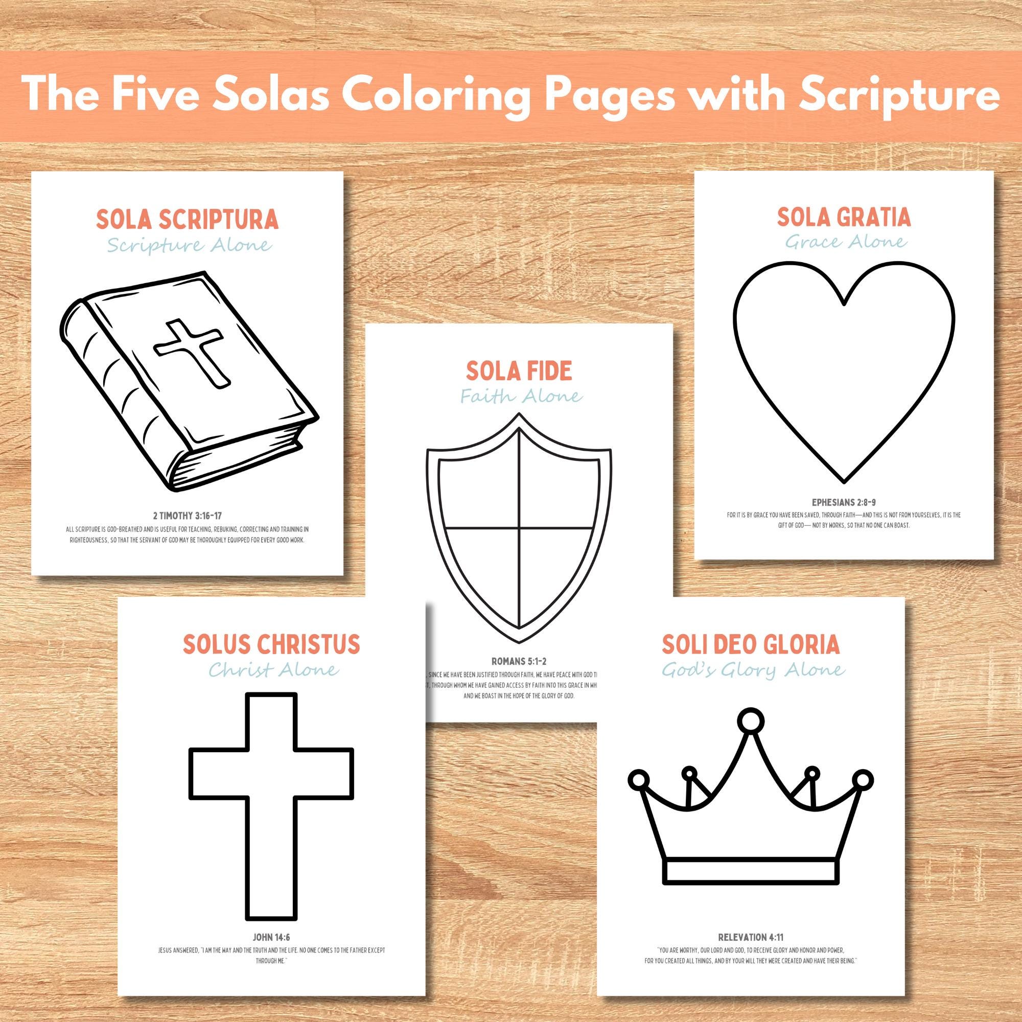 The Five Solas Matching Activity and Coloring Pages With Solas and Scripture, Reformation ...
