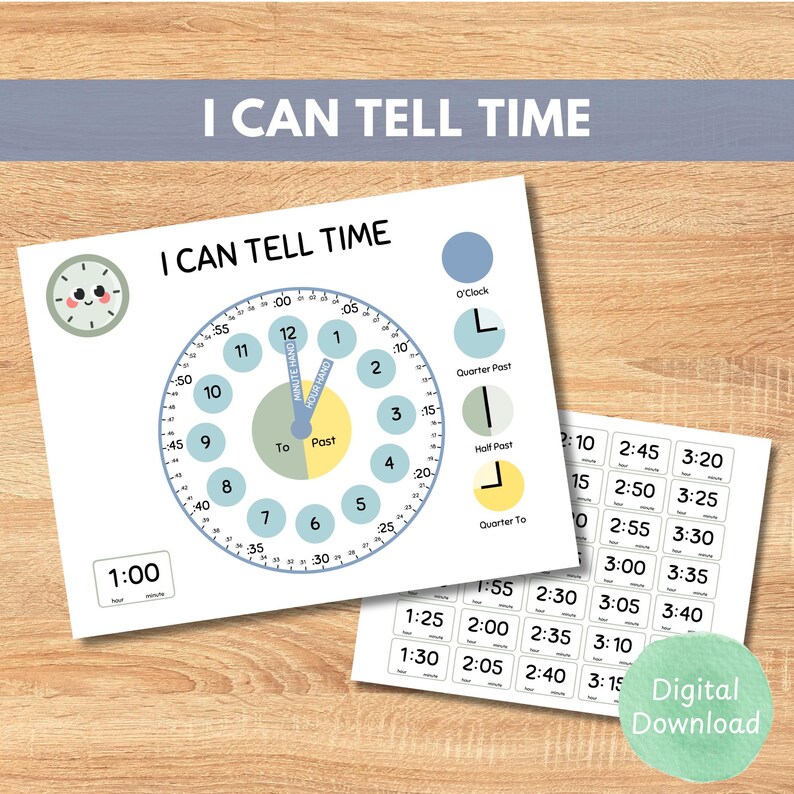 Kids Telling Time Activity, Printable Montessori Clock Worksheet ...