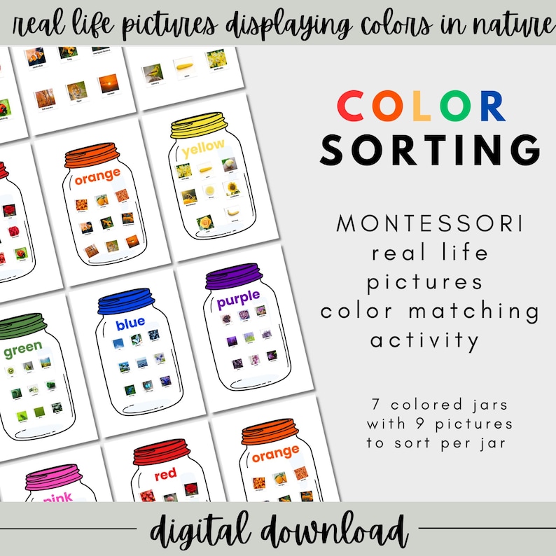 Color Matching Printable Activity for Kids Real Pictures, Sorting Jars ...